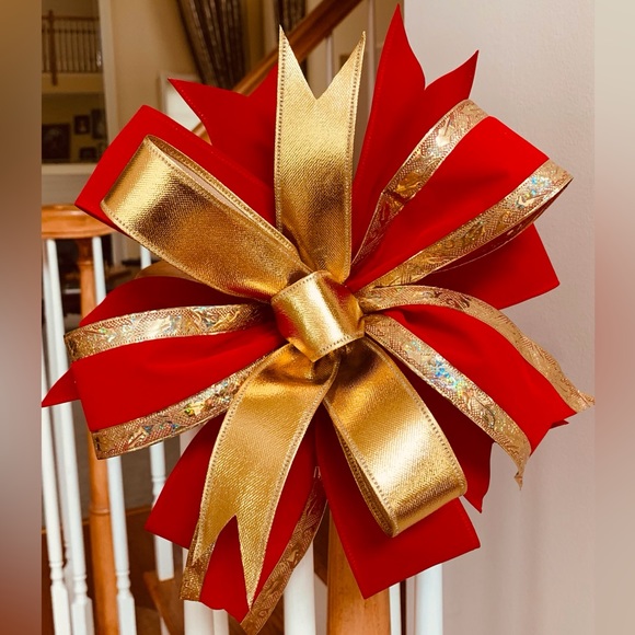 Hand Crafted | Holiday | Farmhouse Christmas Bow Red And Gold Christmas ...